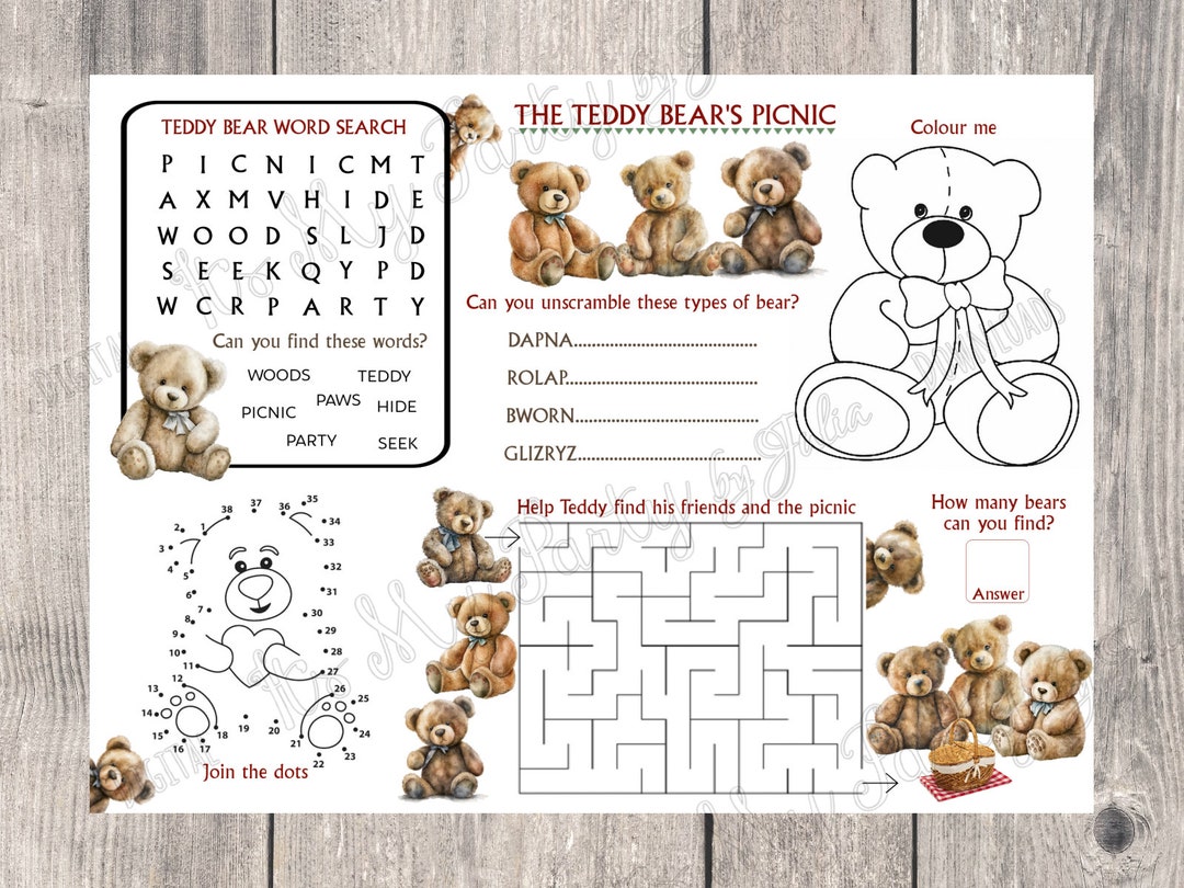 Teddy Bears Picnic Activity Games Puzzle Sheet Table Place Mat ...