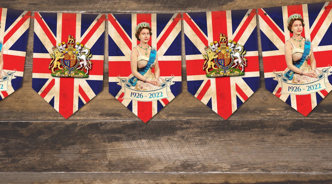 Queen Elizabeth II Bunting Vintage Style Union Jack Commemorating Her ...