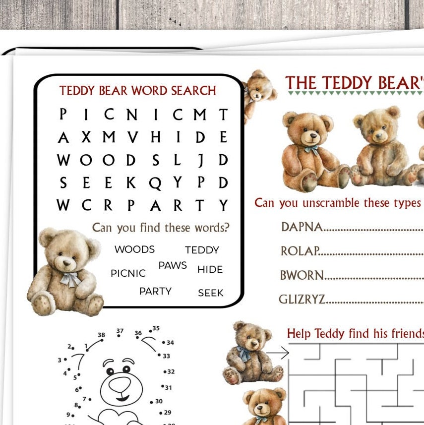 Teddy Bears Picnic Activity Games Puzzle Sheet Table Place Mat ...
