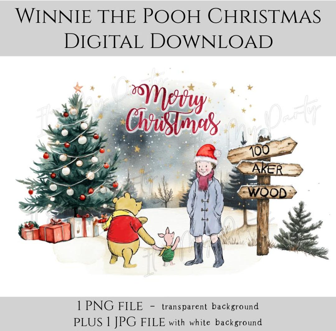 Classic Winnie the Pooh PNG & JPG Christmas Design for Sublimation ...
