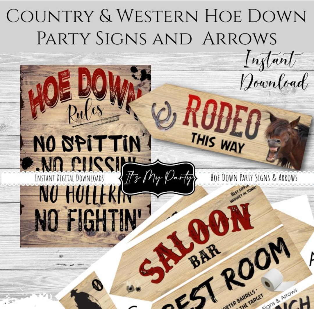 Country & Western Cowboy Hoe Down Barn Dance Party Signs and 6 Arrows ...