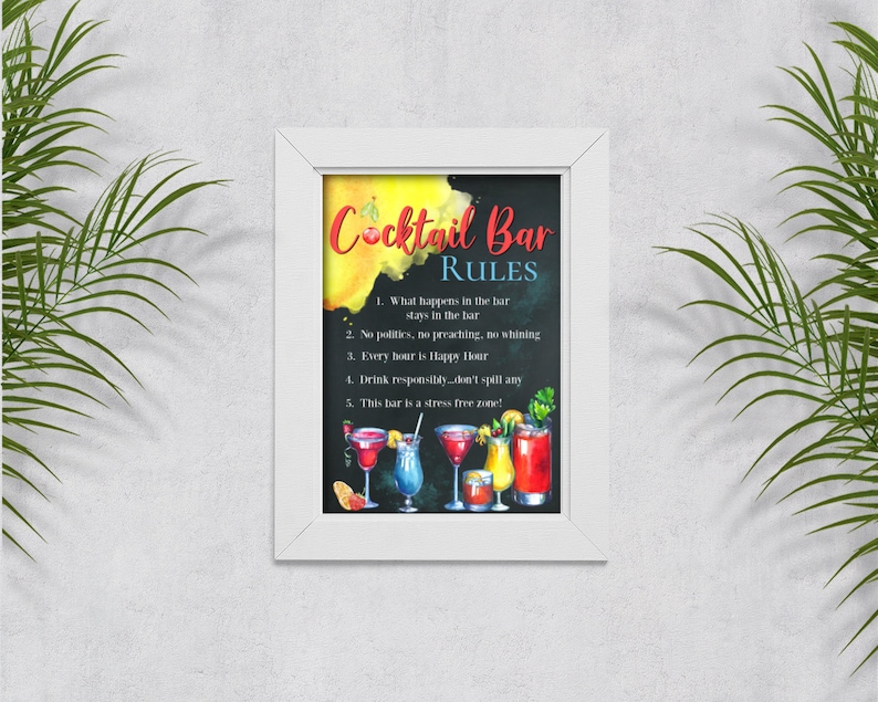 Cocktail Bar Rules Wall Art Print Sign - Digital Download - Etsy