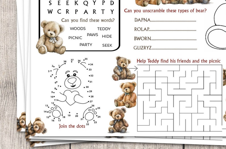 Teddy Bears Picnic Activity Games Puzzle Sheet Table Place Mat ...