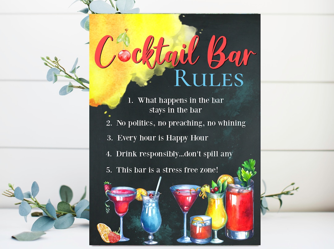 Cocktail Bar Rules Wall Art Print Sign - Digital Download - Etsy