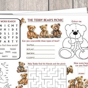 Teddy Bears Picnic Activity Games Puzzle Sheet Table Place Mat ...