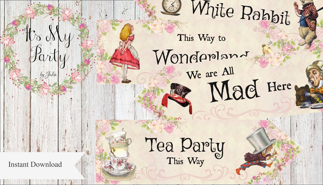 Alice in Wonderland Large Pink Party Decoration Arrows Signs Printable ...