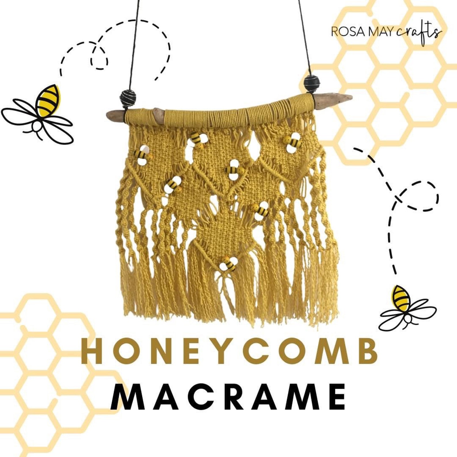 Macrame Bee Honeycomb PDF Pattern, Bee Gifts, Wall Art Macrame ...