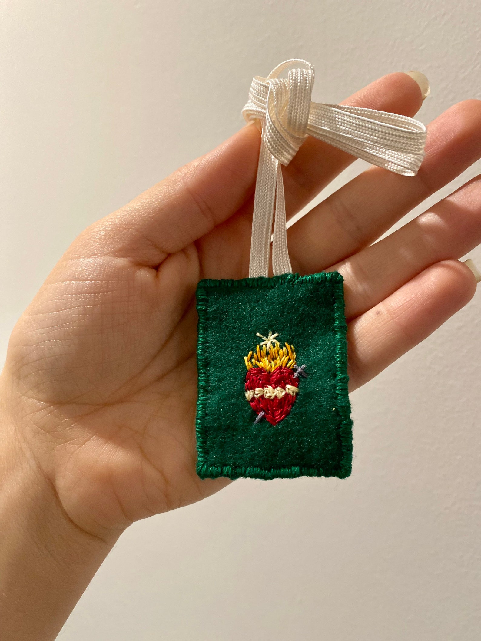 Green Scapular, Hand Embroidered Scapular, Green Scapular Devotion ...