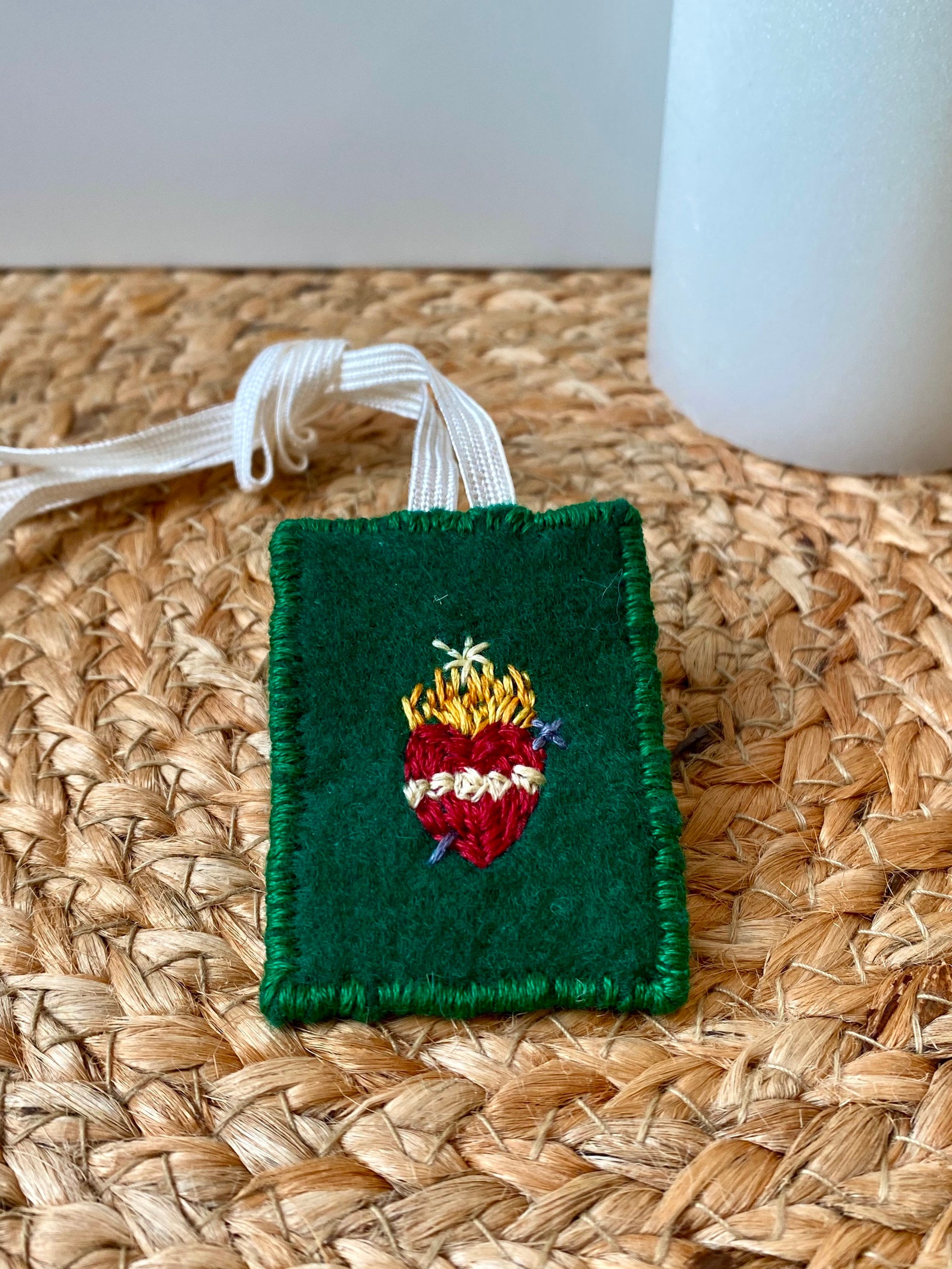 Green Scapular, Hand Embroidered Scapular, Green Scapular Devotion ...