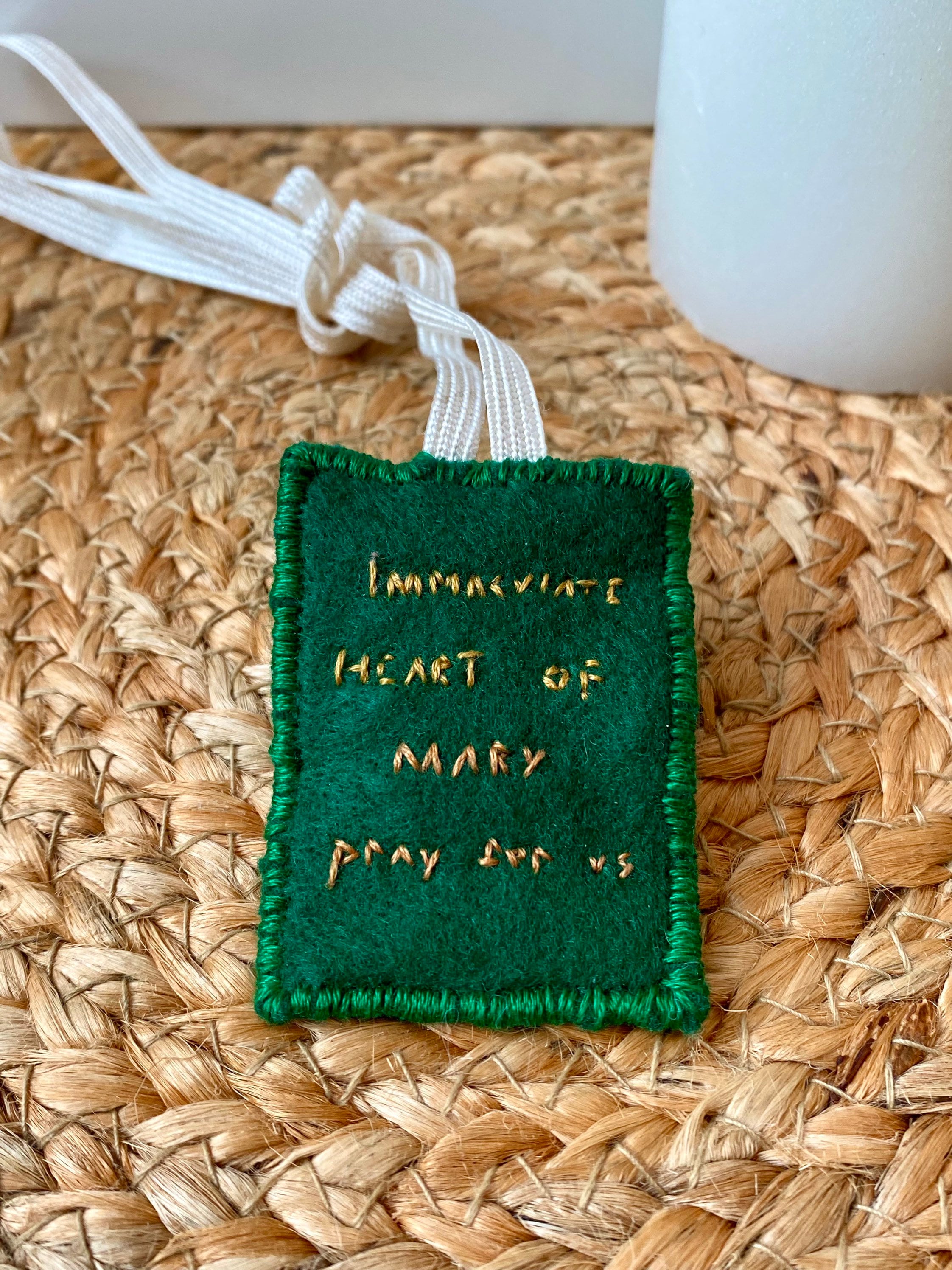Green Scapular, Hand Embroidered Scapular, Green Scapular Devotion ...