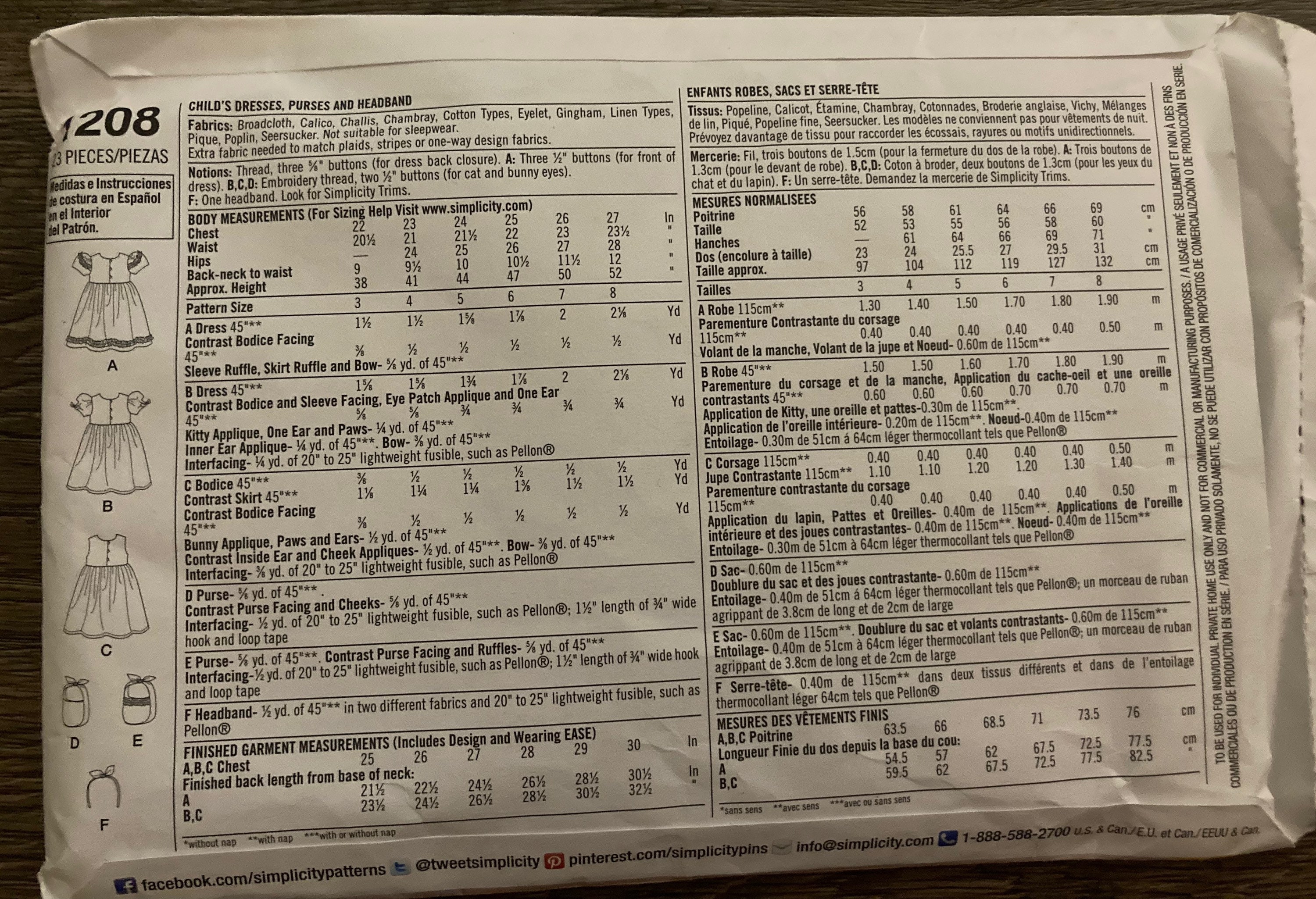 Simplicity Pattern 1208 - Etsy