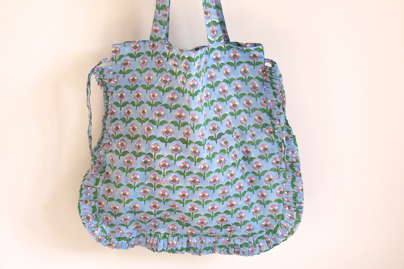 Pleated Tote Bag Ruffle Tote Bag Block Print Tote Bag | Etsy