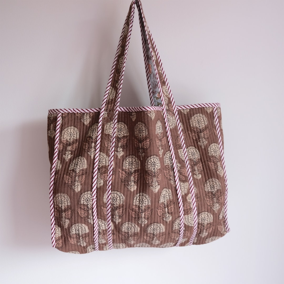 Block Print Bag, Block Print Kantha Bag, Block Print Tote Bag, Quilted ...
