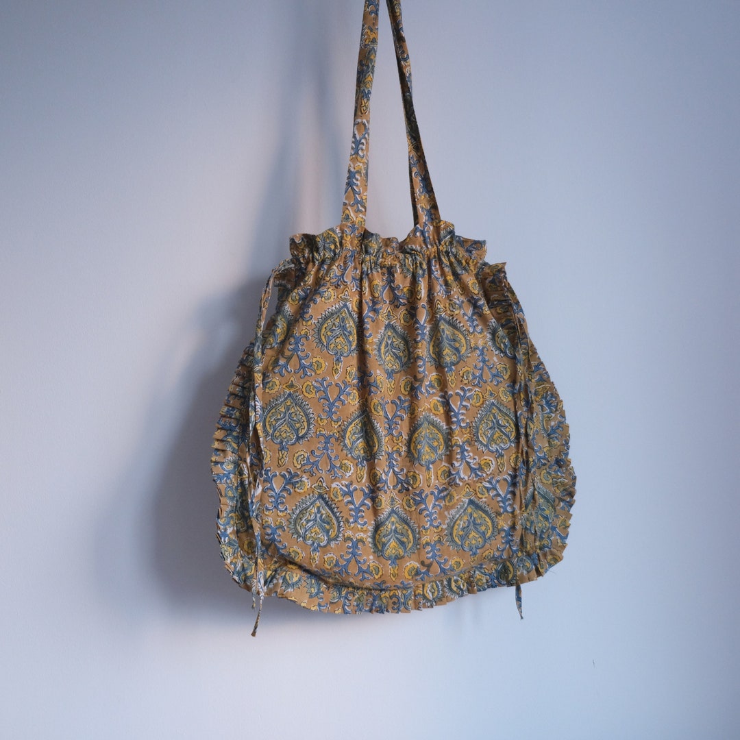 Pleated Tote Bag, Ruffle Tote Bag, Block Print Tote Bag, Ruffle Floral ...