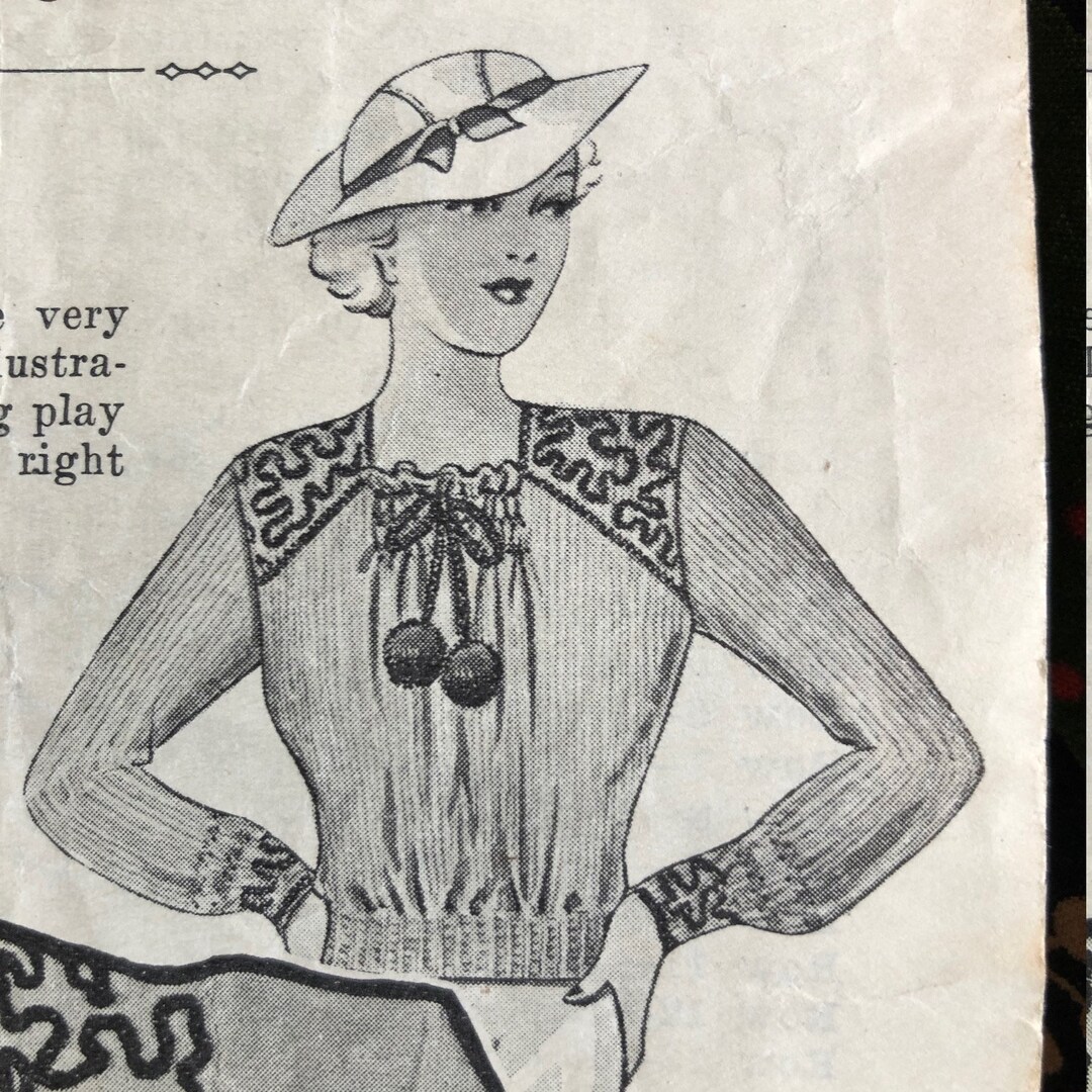 PDF Knitting Pattern for Jumper With Applied Braid, Gathered Front Neck ...