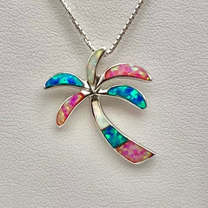 Sterling Silver Multicolor Opal Hawaiian Palm Tree Necklace, Opal ...