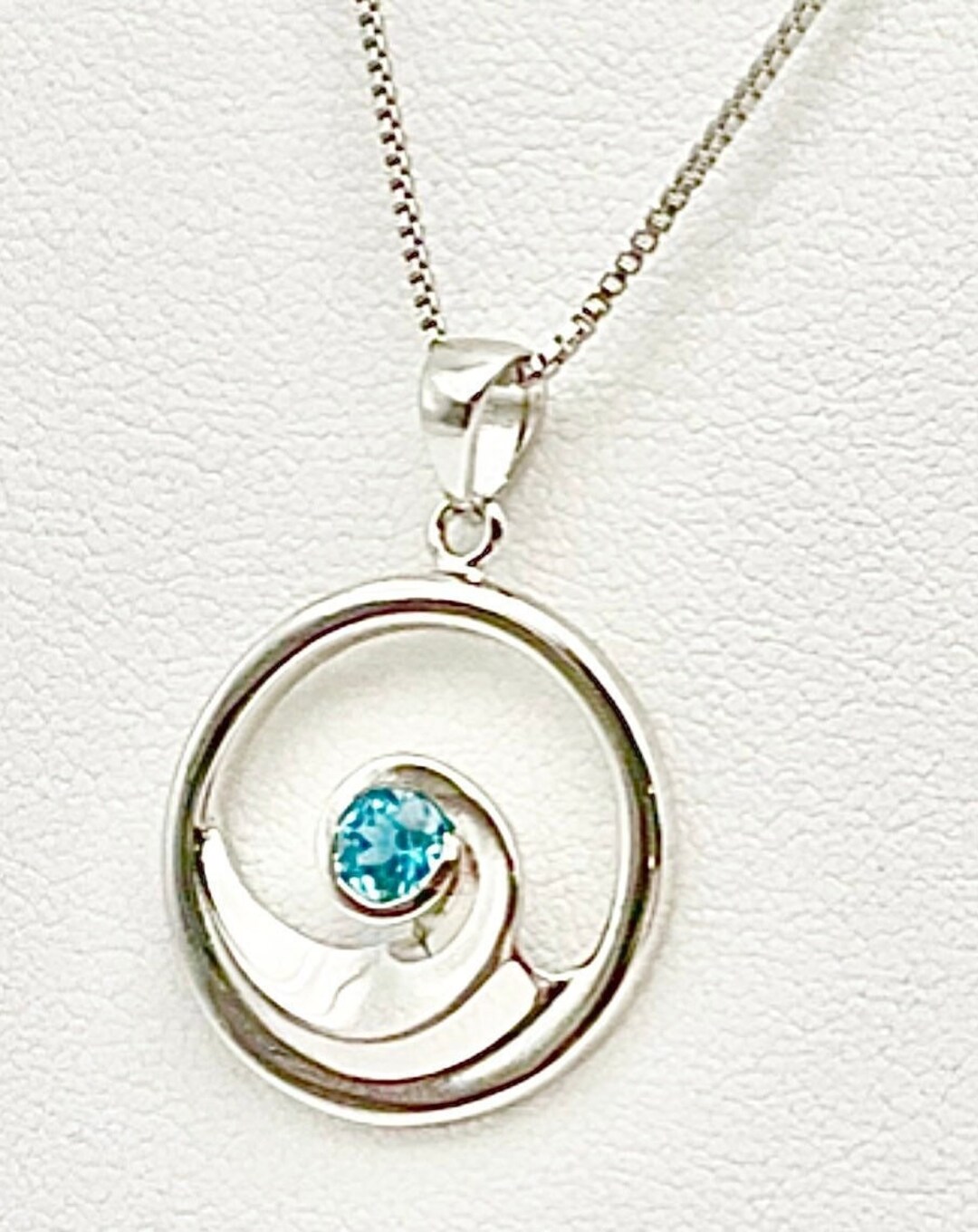 Sterling Silver Blue Topaz Hawaiian Wave Pendant Necklace, Wave Charm ...