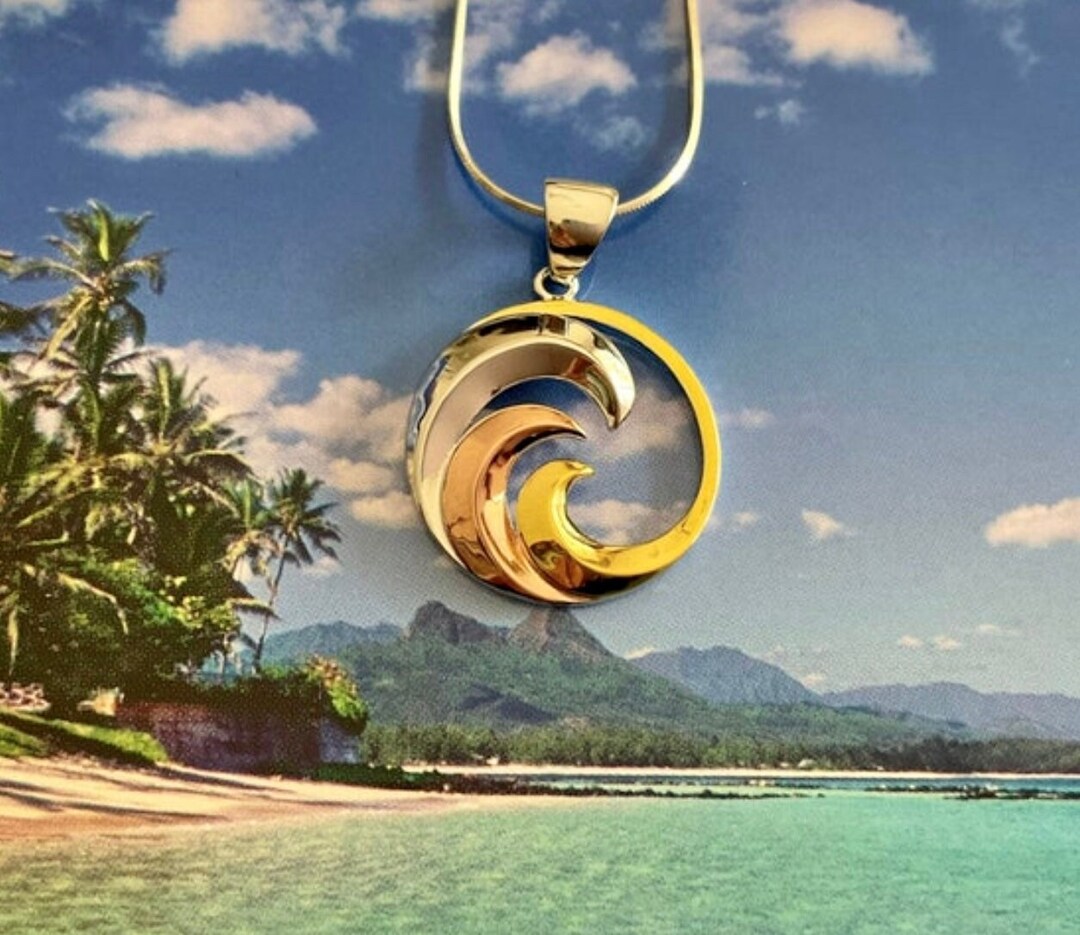 Large Sterling Silver Tricolor Wave Necklace Wave Jewelry - Etsy