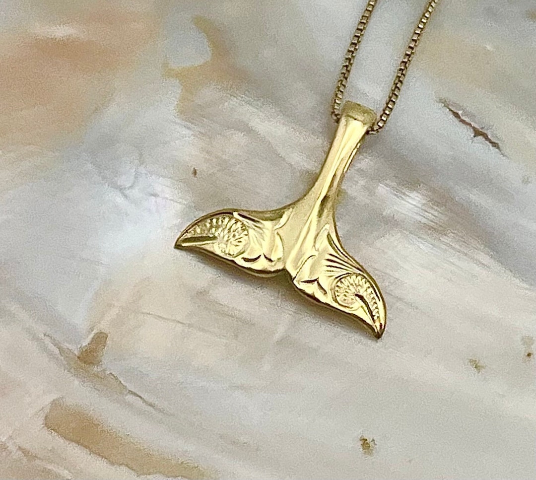 Gold Whale Necklace, Sterling Silver W/14k Gold Hawaiian Scroll Whale ...