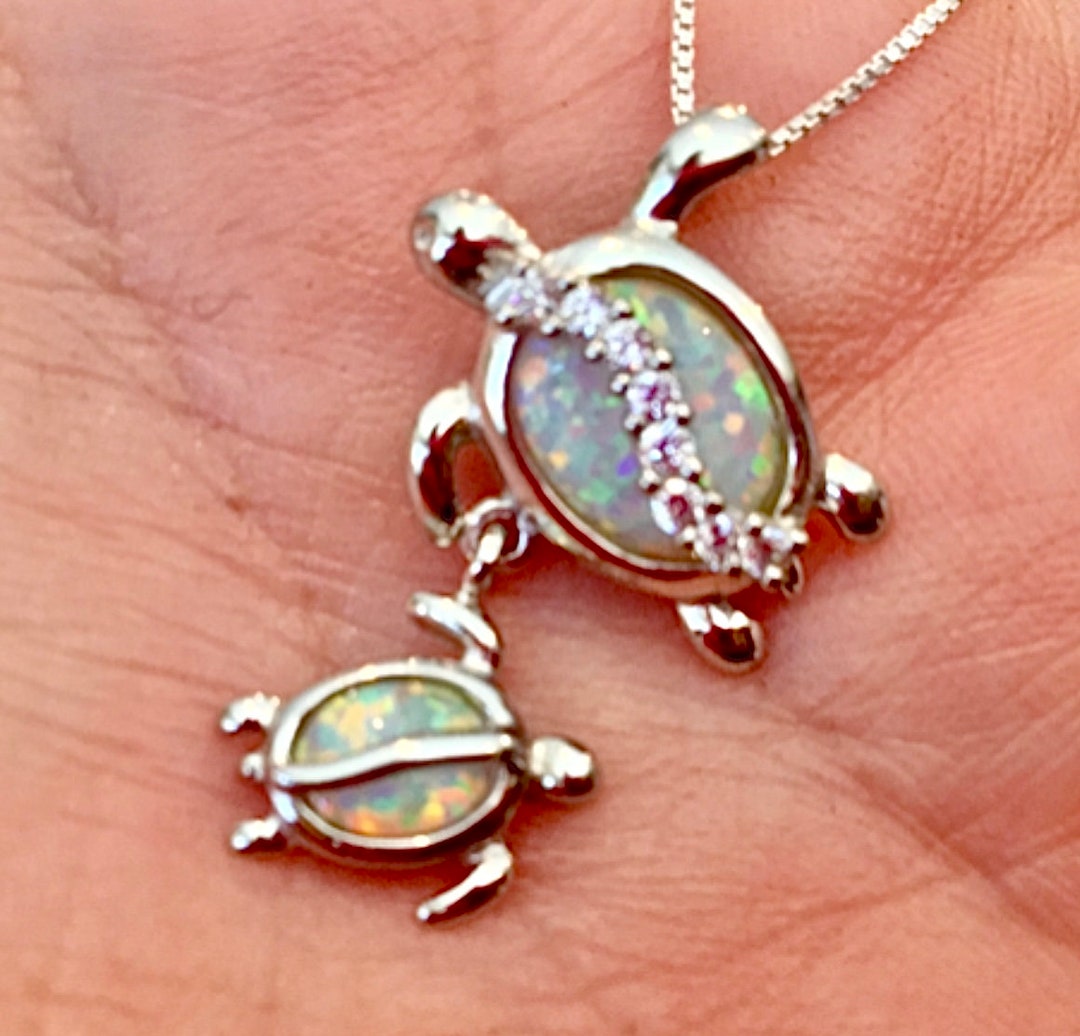 Mom and Baby Sea Turtle Hawaiian Cubic Zirconia Necklace, Baby Shower ...