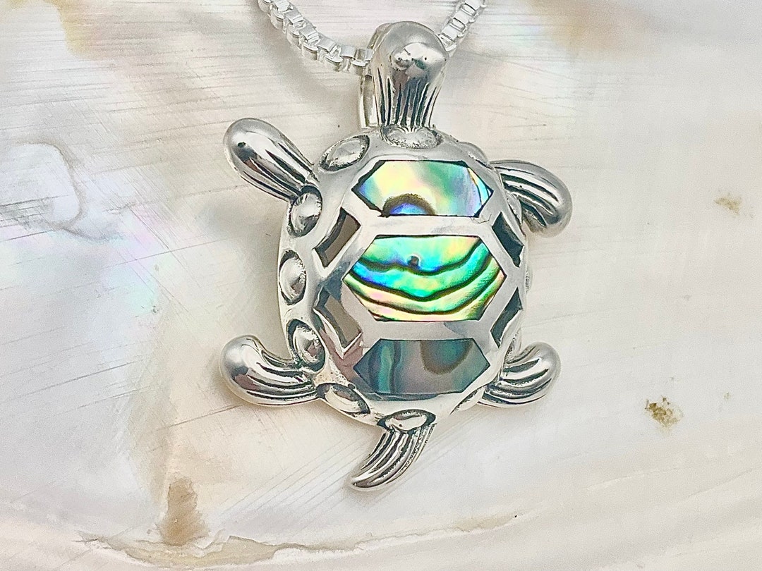 Sterling Silver Abalone Paua Shell Sea Turtle Honu Necklace, Sea Turtle ...