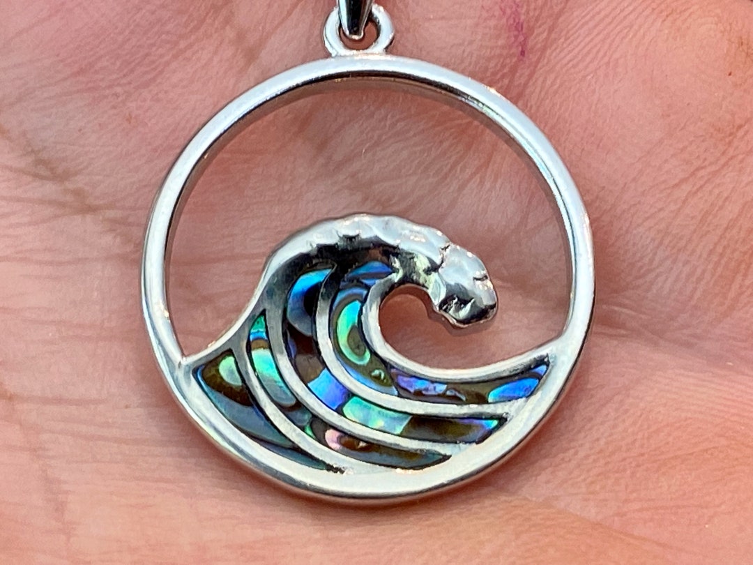 Sterling Silver Abalone Cresting Wave Necklace, Wave Jewelry, Aloha ...