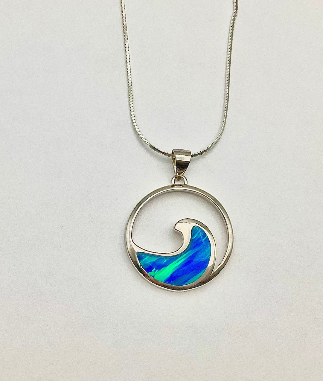 Hawaiian Blue Opal Wave Necklace, Opal Wave, Made in Hawaii, Blue Opal ...