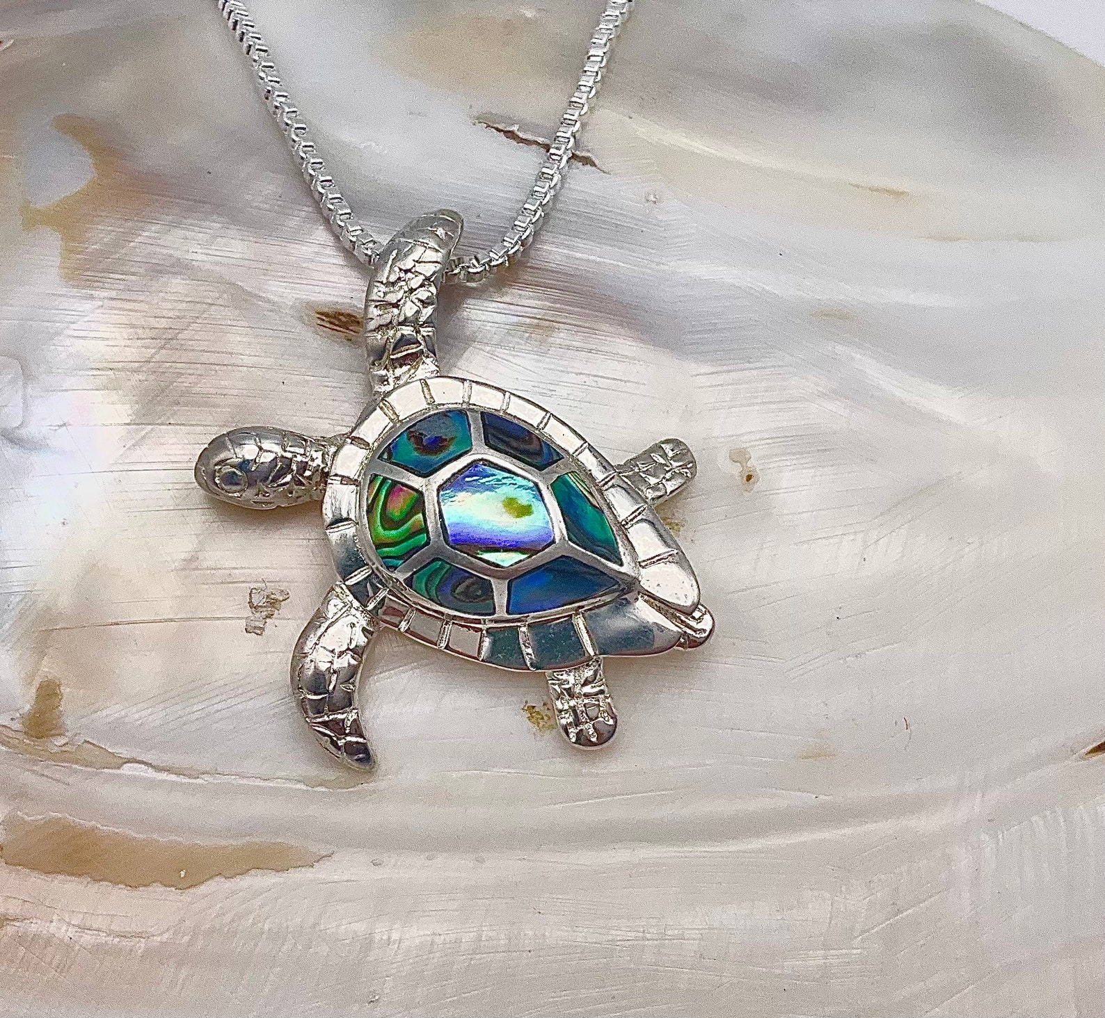 Large Sterling Silver Abalone Paua Shell Sea Turtle Honu Hawaiian ...