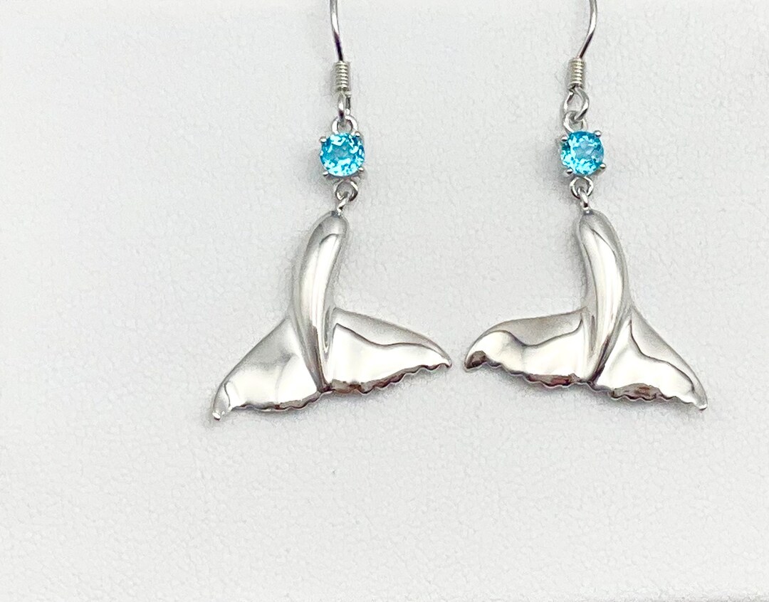 Sterling Silver Whales Tail Blue Topaz Earrings, Whales Tail, Made In ...