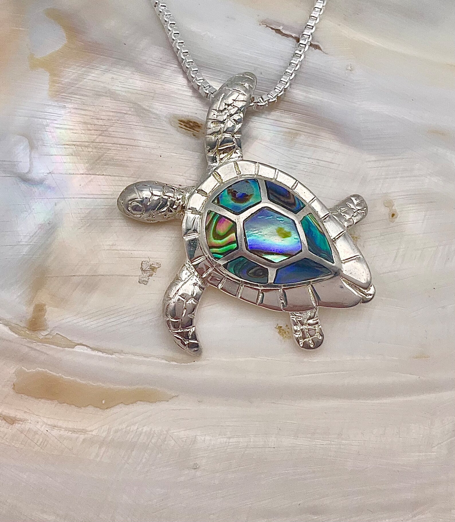 Large Sterling Silver Abalone Paua Shell Sea Turtle Honu Hawaiian ...
