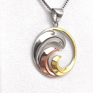 Large Sterling Silver Tricolor Wave Necklace, Wave Jewelry, Hawaiian ...