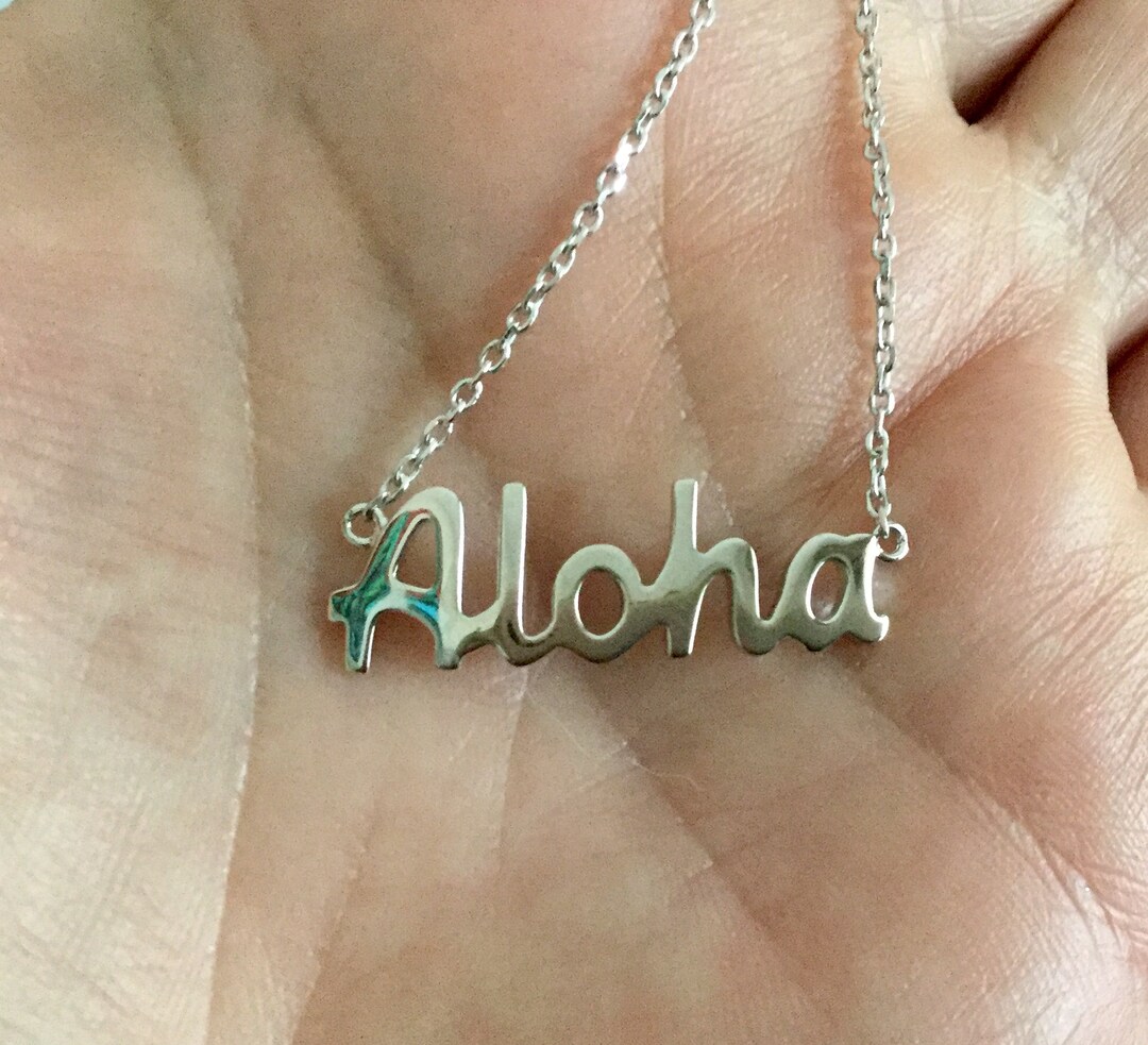 Sterling Silver Aloha Hawaiian Necklace, Aloha Pendant, Maui Jewelry ...