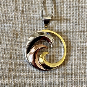 Large Sterling Silver Tricolor Wave Necklace, Wave Jewelry, Hawaiian ...