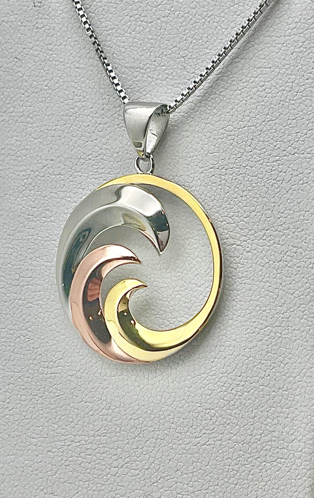 Large Sterling Silver Tricolor Wave Necklace, Wave Jewelry, Hawaiian ...