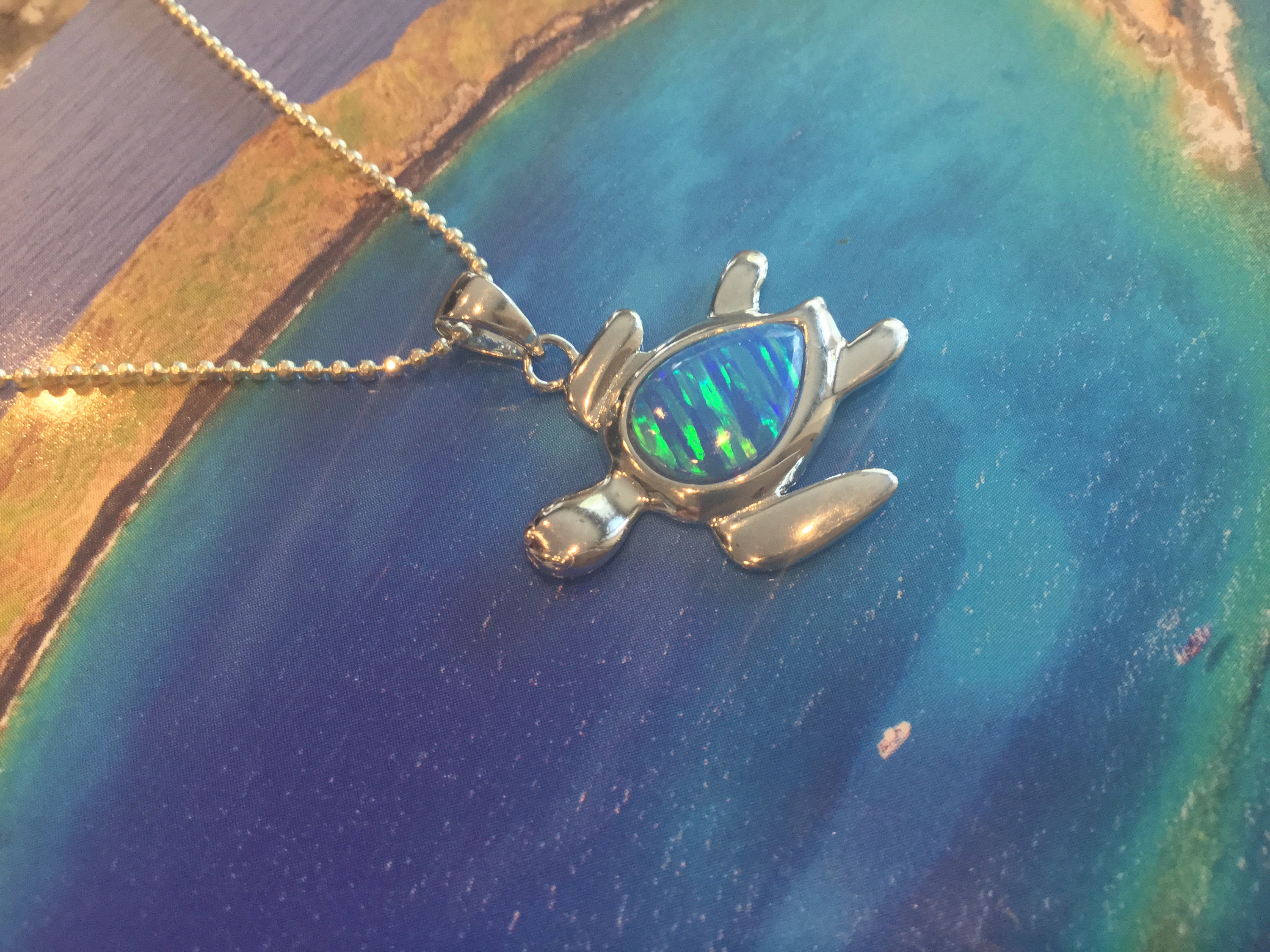 Opal Necklace Blue Opal Necklace Turtle Pendant Honu | Etsy