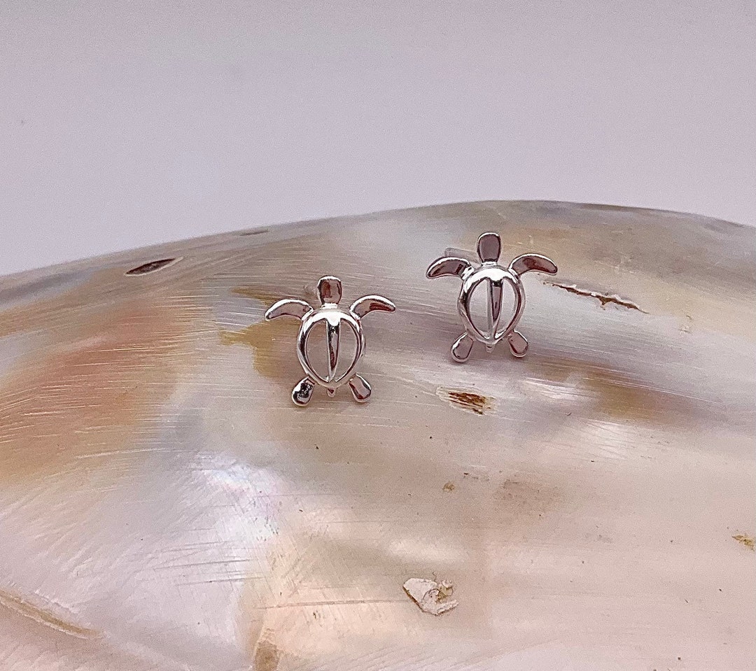 Sterling Silver Small Sea Turtle Honu Stud Earrings, Turtle Jewelry ...