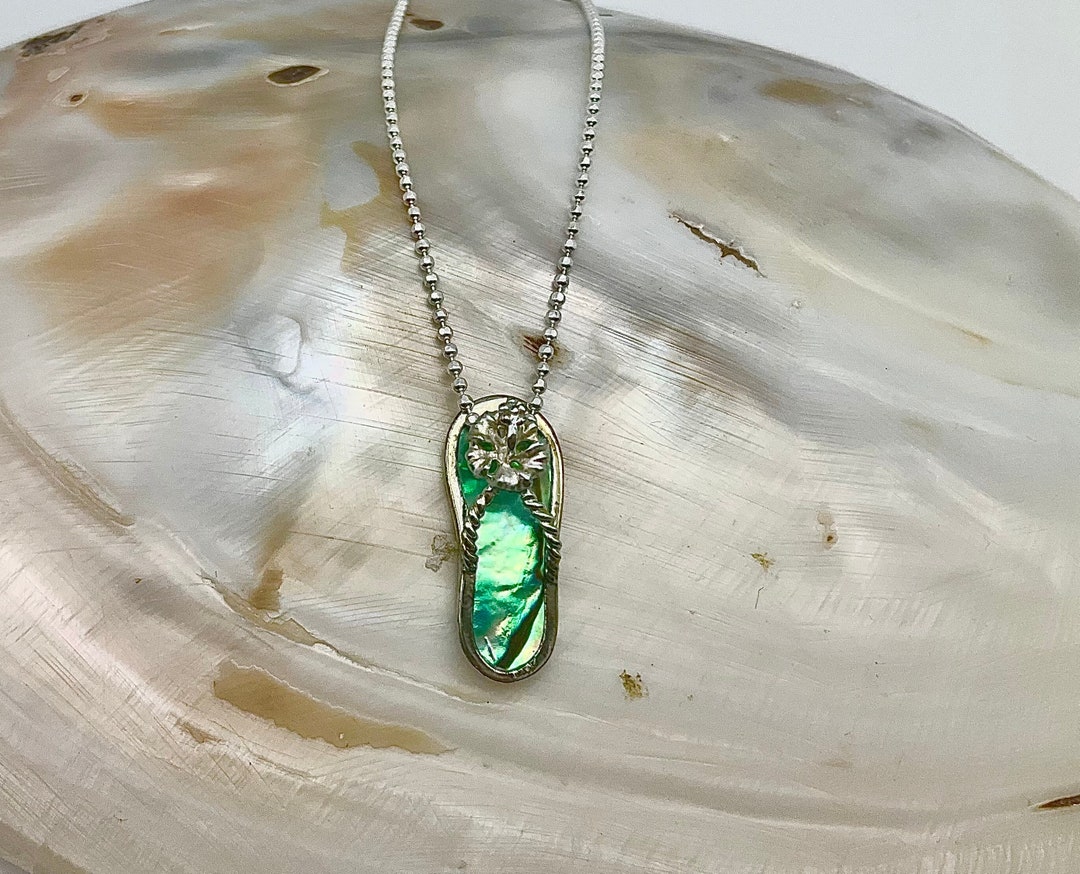Sterling Silver Abalone Hibiscus Tropical Hawaiian Slipper Flip-flop ...