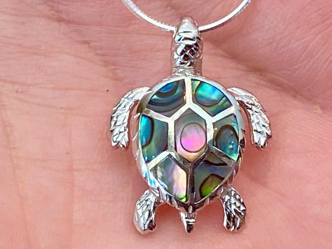 Sterling Silver Abalone Turtle Necklace Sea Turtle Necklace | Etsy