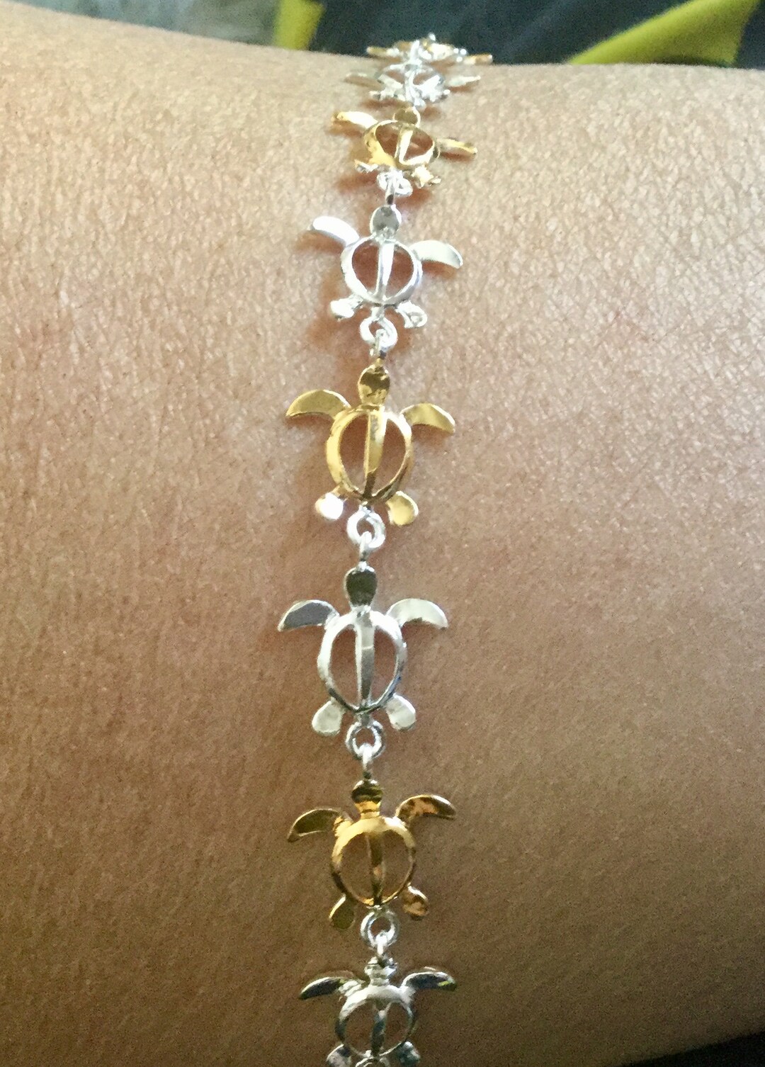 Gold and Silver Green Sea Turtle Anklet, Turtle Anklet, Beach Jewelry ...