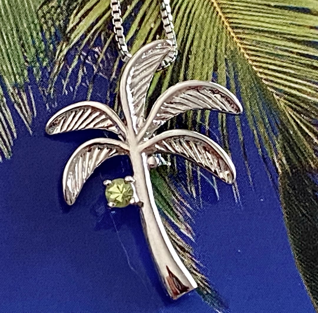 Sterling Silver Hawaiian Peridot Tropical Palm Tree Necklace, Hawaiian ...
