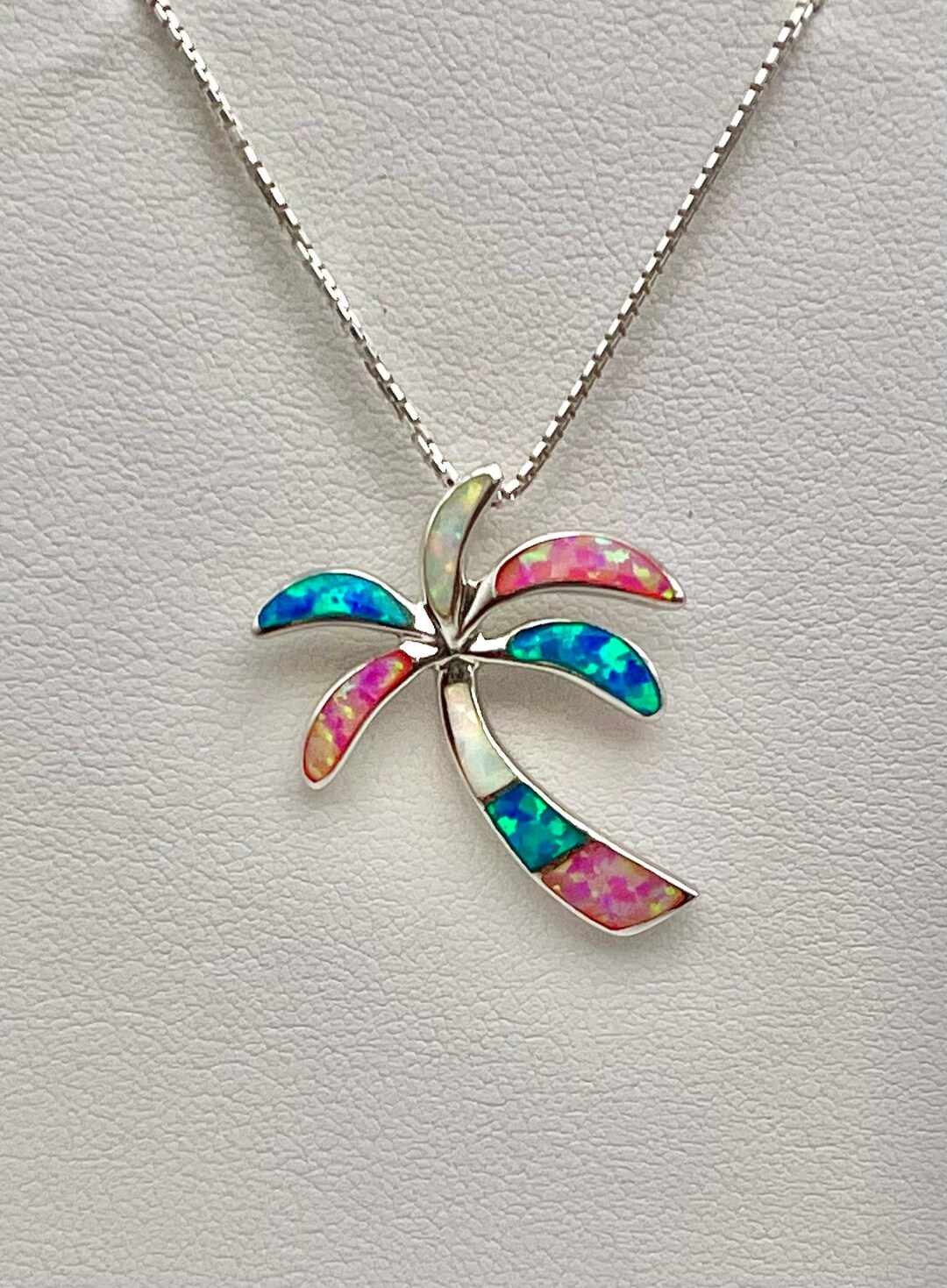 Sterling Silver Multicolor Opal Hawaiian Palm Tree Necklace, Opal ...