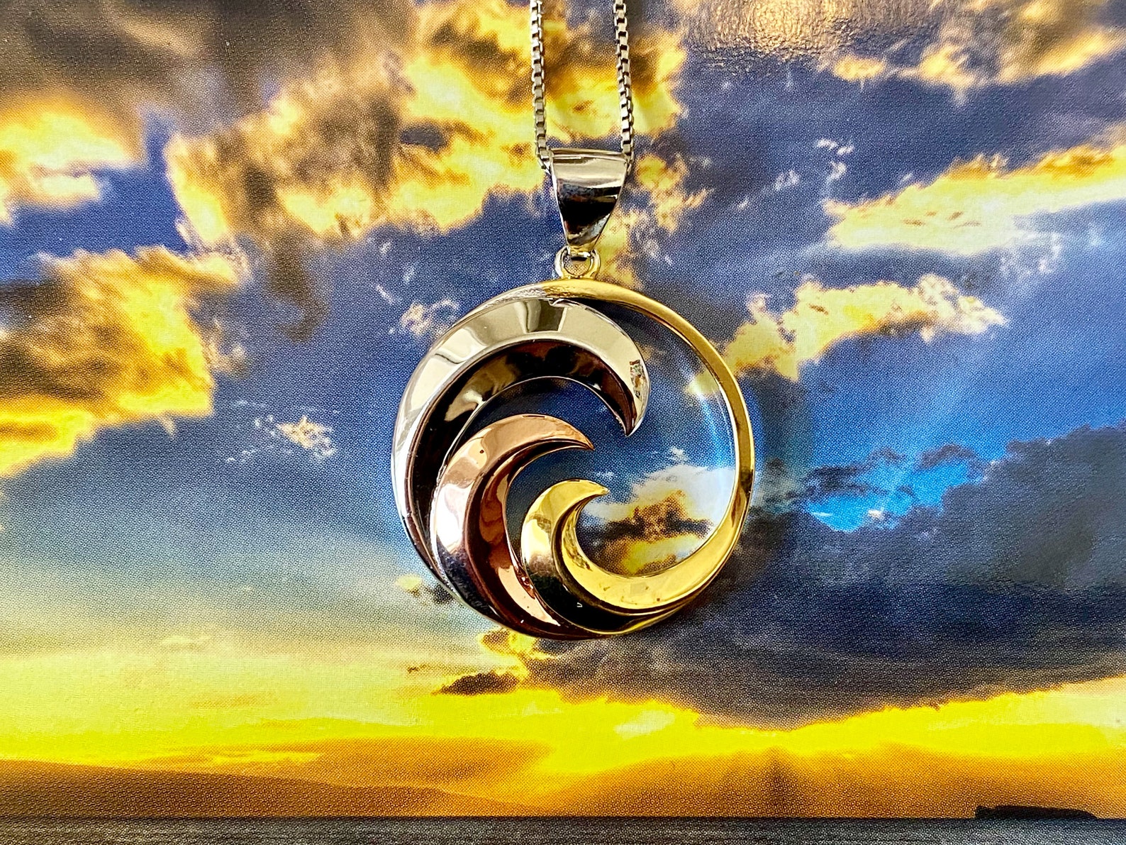 Large Sterling Silver Tricolor Wave Necklace, Wave Jewelry, Hawaiian ...