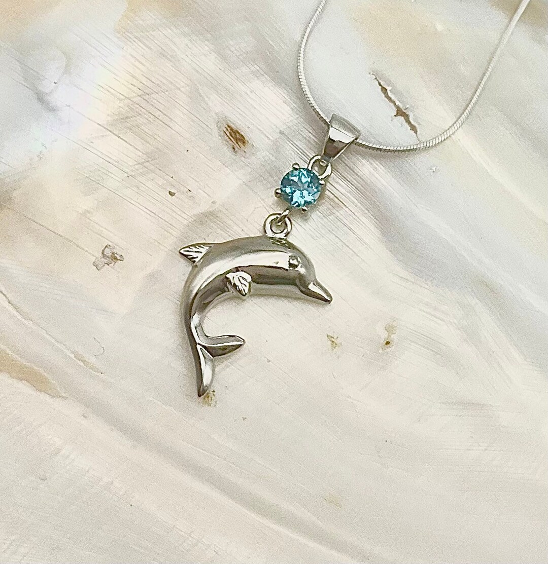 Hawaiian Sterling Silver Blue Topaz Dolphin Necklace, Dolphin Jewelry ...