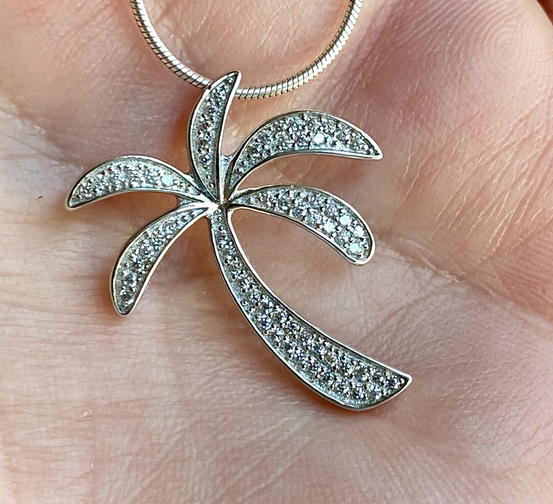 Palm Tree Necklace, Sterling Silver, Tropical Pendant, Palm Tree ...