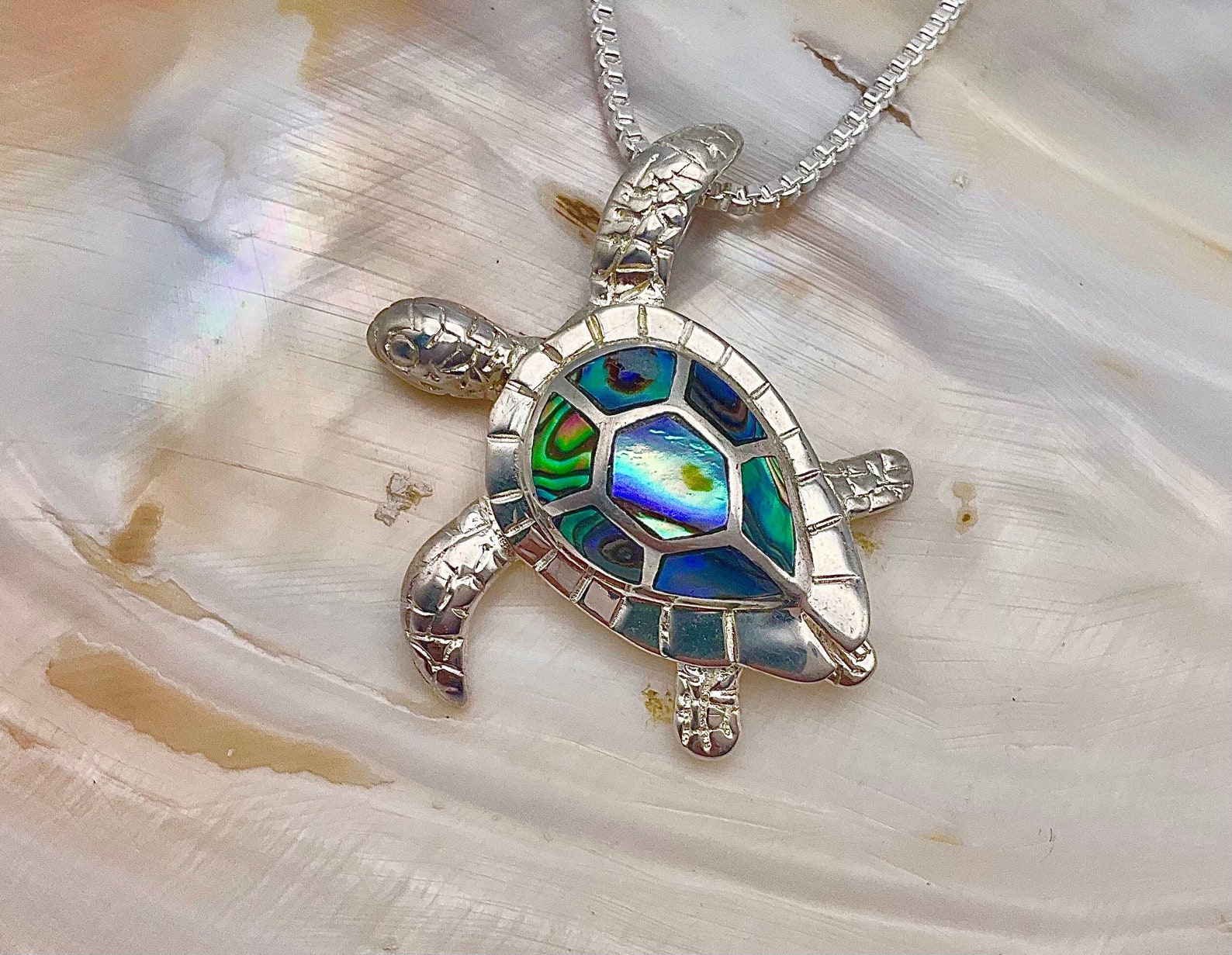 Large Sterling Silver Abalone Paua Shell Sea Turtle Honu Hawaiian ...