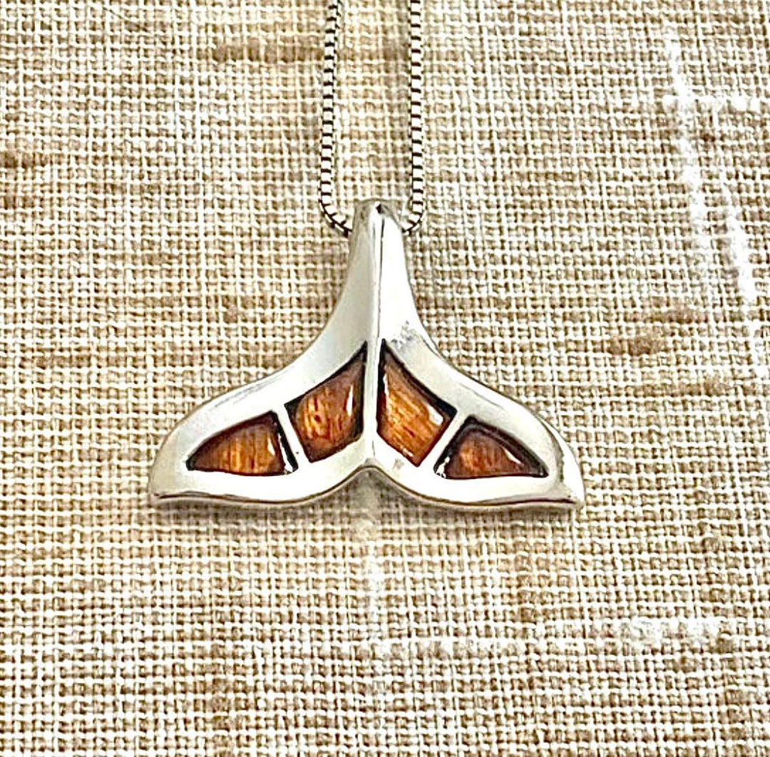 Sterling Silver Hawaiian Koa Wood Whale Tail Necklace, Whale Jewelry ...