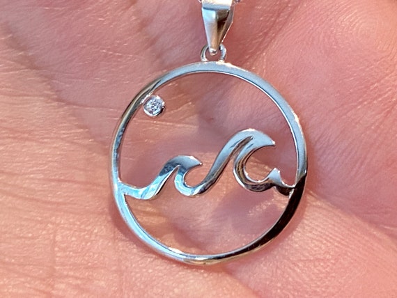 Sterling Silver Wave Pendant Wave Necklace Hawaiian jewelry - Etsy Polska