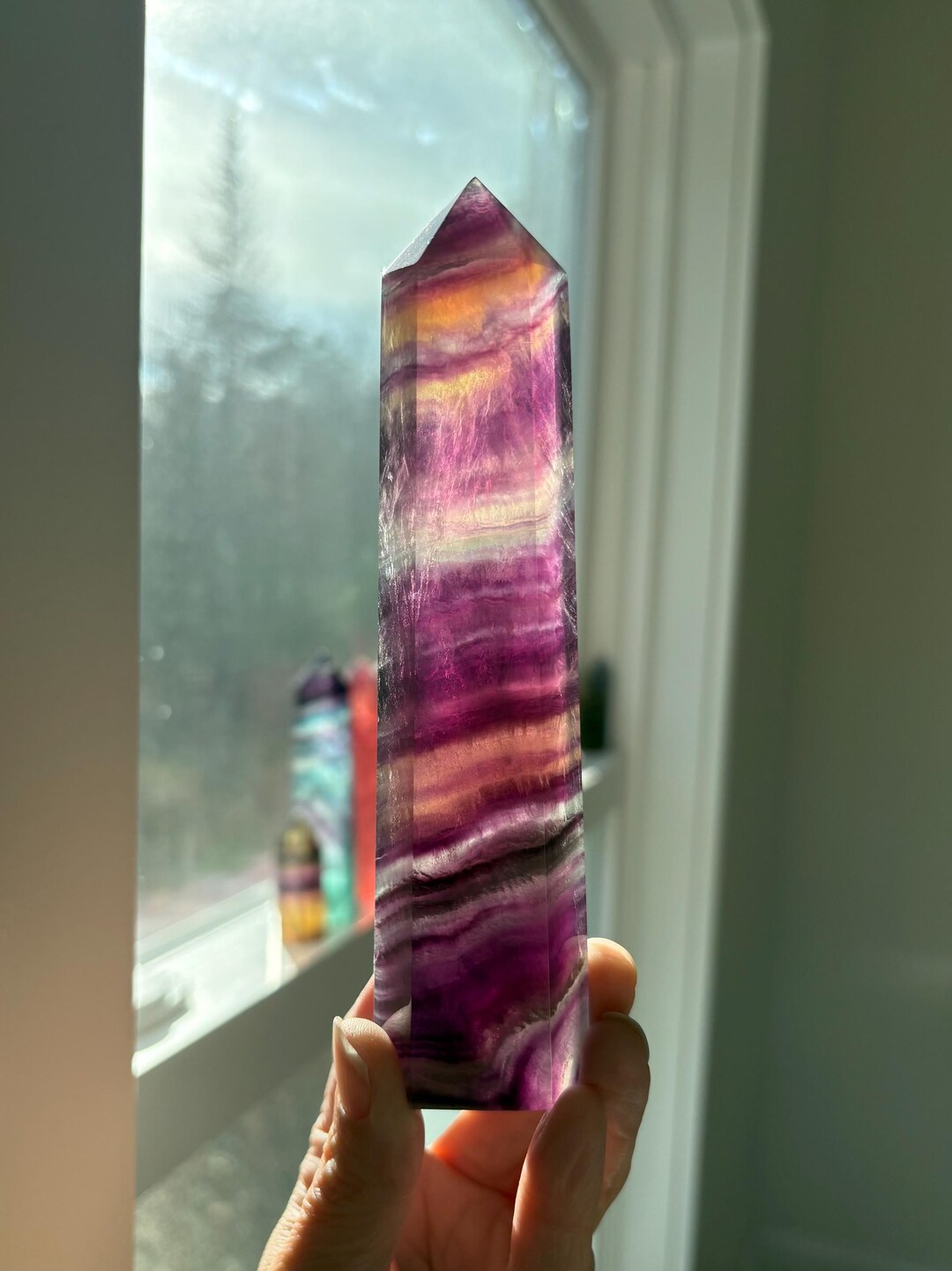 AAA Large Magenta Candy Fluorite Tower, Rainbow Fluorite Point, Healing ...