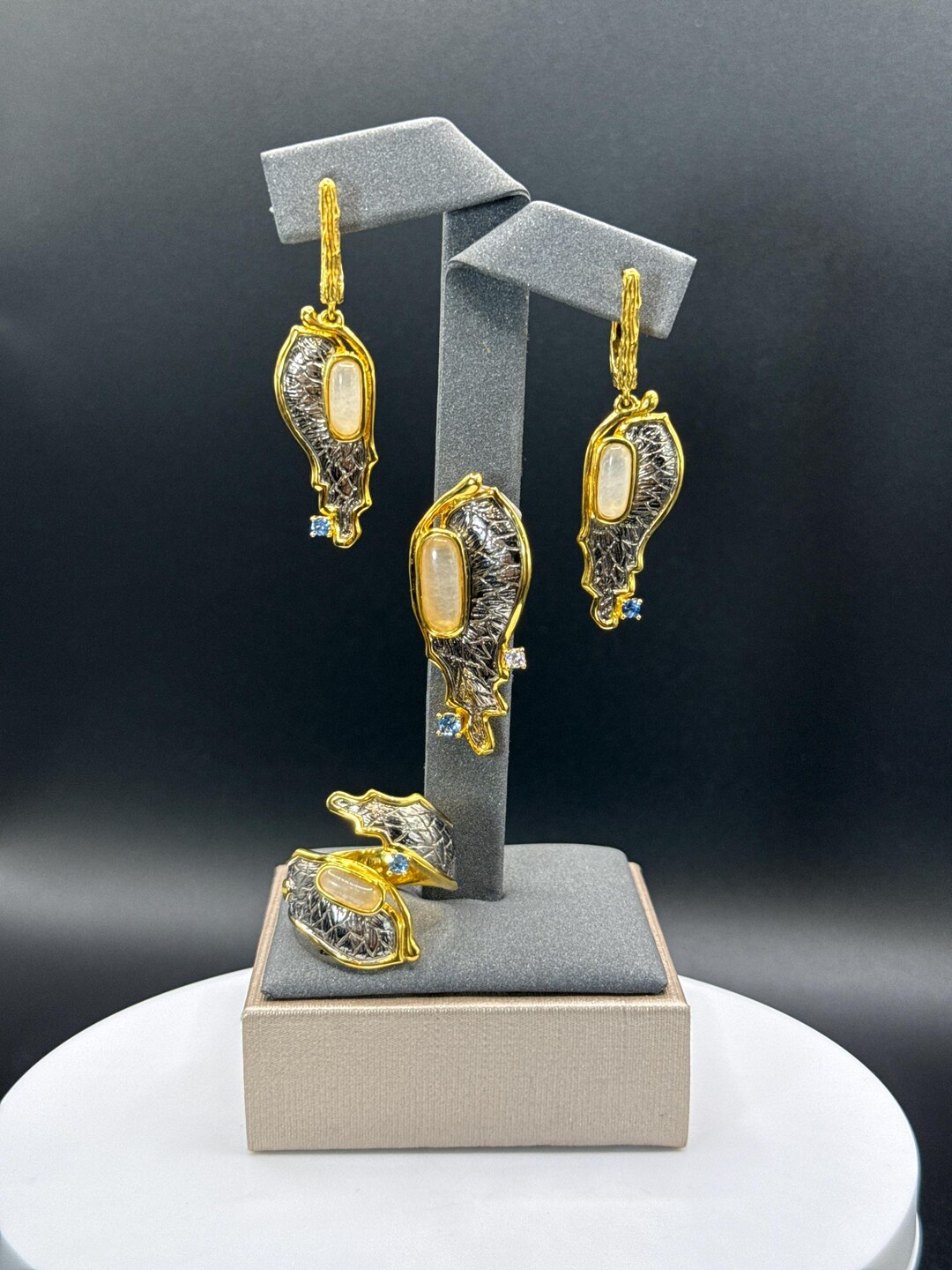 Elegant White Stone Jewelry Set – Pendant • Ring • Earrings - Etsy