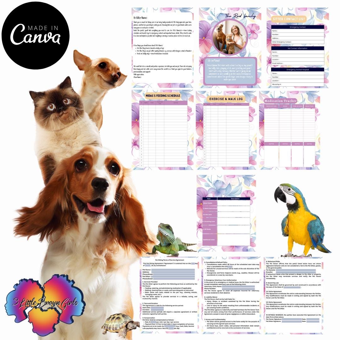 Editable Pet Sitter Welcome Packet, Canva Template for Dog, Cat, House ...